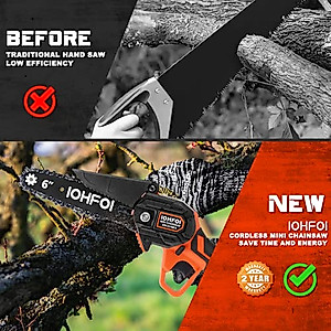IOHFOI Mini Chainsaw, 6 Inch Cordless Electric Handheld Chain Saw with Security Lock, 21V 7500mAh Rechargeable Battery Powered Small Chainsaw for Wood Cutting, Tree Branches, Camping and Garden
