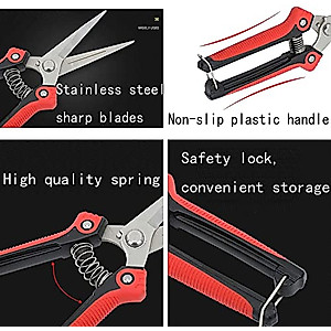 Garden Secateurs, Stainless Steel Pruning Shears, Garden Bonsai Tools, 3 Pack Ergonomic Garden Secateurs Set for Fruit Branch, Hedge, Fruits & Vegetables, Plants(With Garden Gloves and Box)