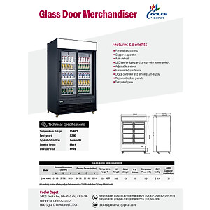 Commercial Refrigerator Glass 2-Door Sliding Door Merchandiser Display Cooler Case Fridge NSF, Bottom-Mounted, 54 inches width, capacity 47 cuft 110V, Restaurant Kitchen CDM-49RS