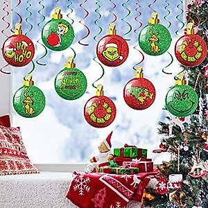 Whaline 30Pcs Christmas Ball Paper Hanging Swirls Decoration Foil Red Green Ceiling Swirl Funny Cartoon Character Spiral Streamer Ornament for Xmas Party Wall Decoration Supplies