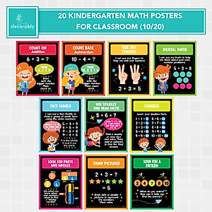 Decorably 20 Chalkboard Math Posters for Elementary School, 11x14in Matte-Laminated Educational Decor