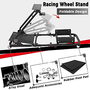 Hottoby Foldable Racing Simulator Cockpit Stand Fit for Logitech/Thrustmaster G25,G27,G29,G920,G923&T300RS,T150,T80 Multi-Angle Adjustment Sim Cockpit No Steering Wheel HandBrake Pedals Seat