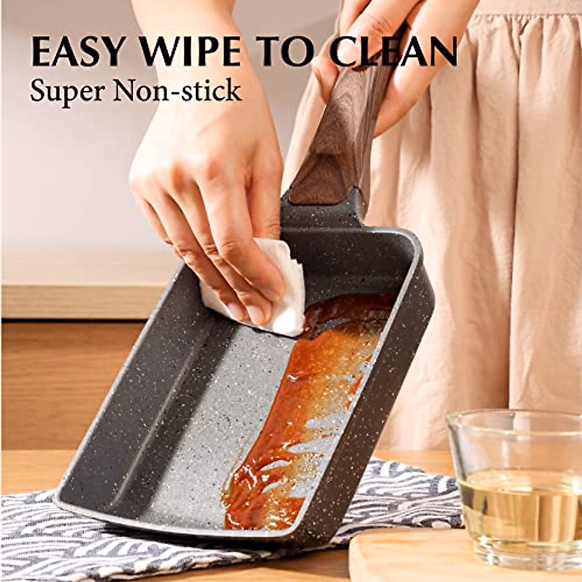 SENSARTE Japanese Omelette Pan, Tamagoyaki Egg Pan, Nonstick Frying Pan with Spatula, Healthy Granite Cookware, PFOS & PFOA Free, 6" x 7" (Grey)