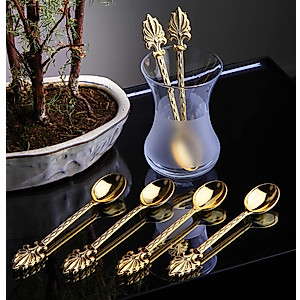 (Set of 6) Demmex Turkish Greek Arabic Coffee Espresso Demitasse Cup Saucer Spoon Set, Black Cups (Gold)