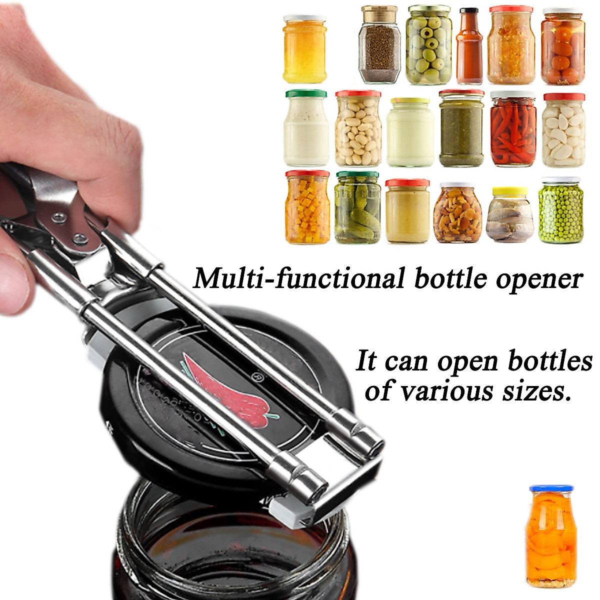 Adjustable Jar opener & Bottle Opener, Multifunctional Stainless Steel Manual Jar Bottle Can Opener, Easy-open Lid Seal Remover Kitchen Accessories