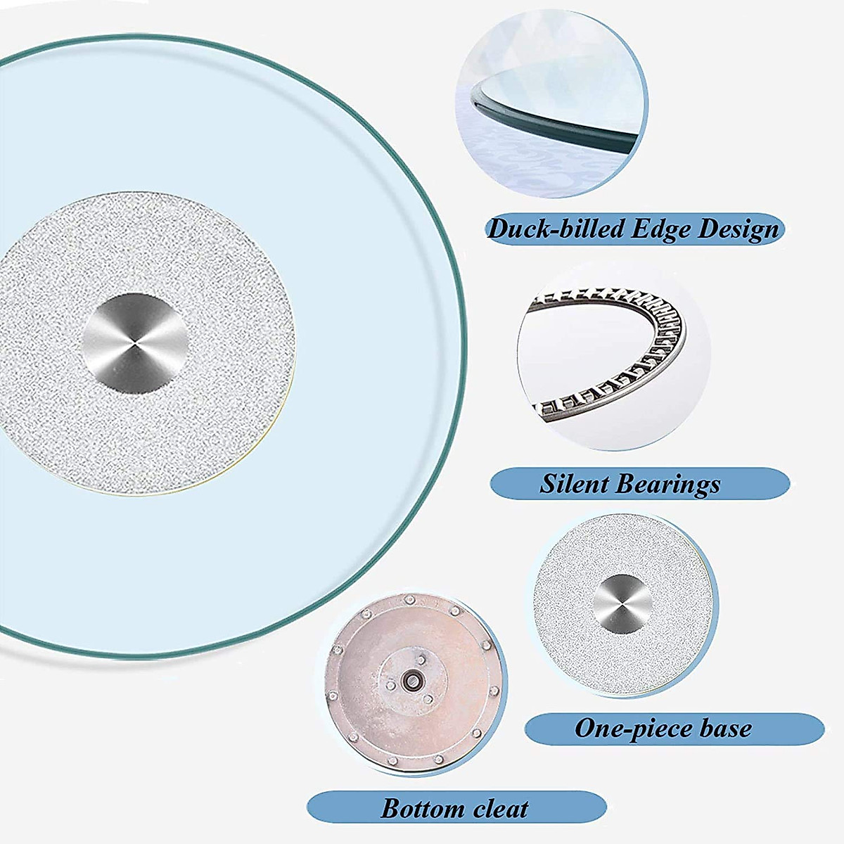YCMY 28" Clear Glass Lazy Susan Turntable Round Tabletop Rotating Serving Tray Kitchen Dining Table Turntable Heavy Duty Large Serving Plate Thick: 10mm.