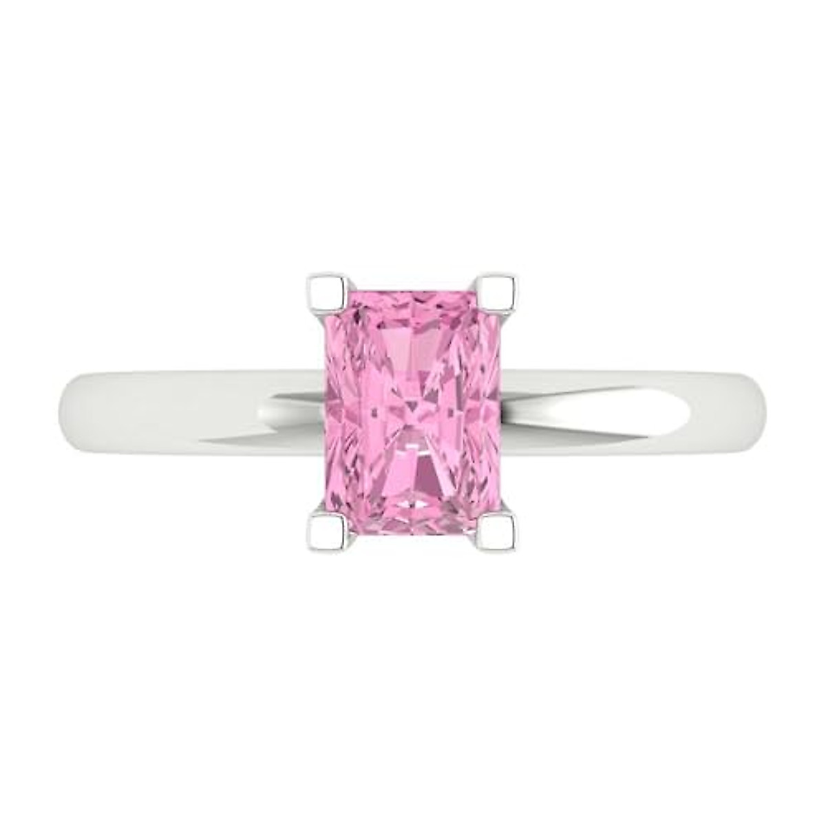 Clara Pucci 1.0 ct Emerald Cut Solitaire Pink Simulated Diamond Wedding Bridal Designer Anniversary Engagement Ring Real 14k White Gold