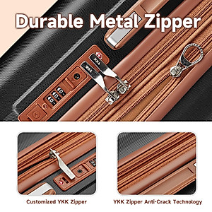 imiomo Luggage Sets 4 Piece Expandable Luggage Set, Hardside Carry on Suitcase with USB Port Cup Holder, Travel Luggage Suitcase with Spinner Wheels TSA Lock, Black Brown