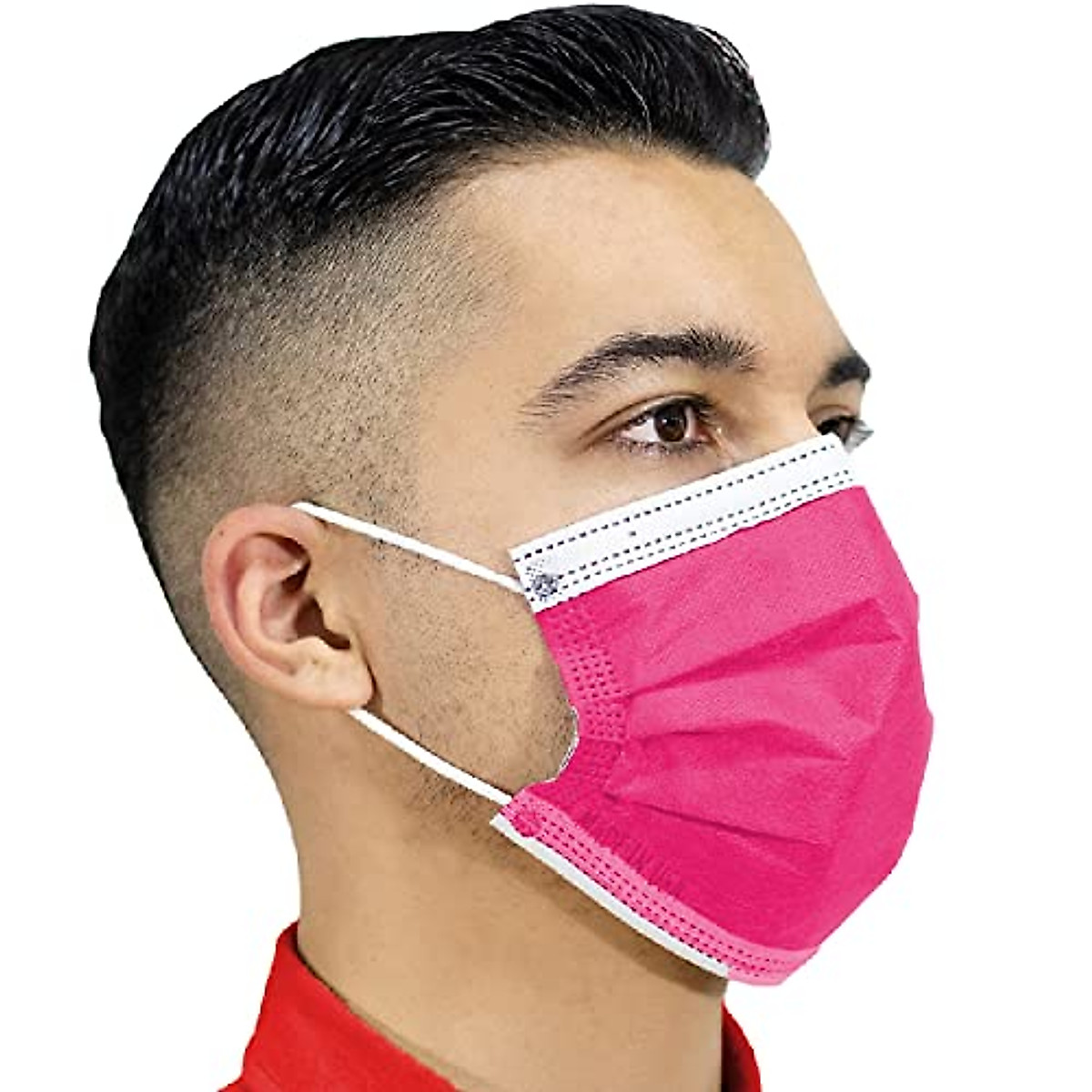 4-Ply Breathable Disposable Face Mask - Made in USA - Comfortable Elastic Ear Loop Multiple Colors (10, Hot Pink)
