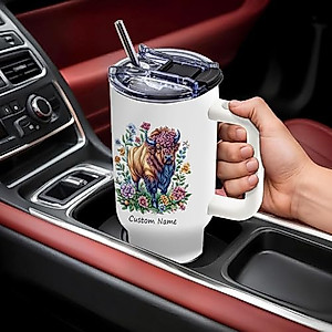 Custom Bison Lover Tumbler 40oz With Handle & Straw - Stainless Steel Travel Mug With Lid - Personalized Gift For Women, Girls - Cute Animal Present For Birthday, Christmas DpDL4W