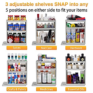 Dutiplus Pull-Out & Rotate Spice Rack Kitchen Cabinet Organizer 2 Three-Decker Shelves Snap-in ABS Shelves Adjustable Storage (10.8”H x 5.8”W x 10.4”D) (High-Grade Gray)