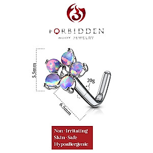 Forbidden Body Jewelry 20g Surgical Steel Synthetic Opalite Stone Flower L-Shape Nose Ring (Purple)