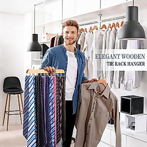 Tie Rack Belt Hanger for Closet, Fitnice Upgraded Non Slip Tie Hanger Space Saving with 20 Foldable Hooks Wooden Belt Tie Organizer for Tank Tops Bras Cami Scarves