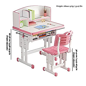 WGLAWL Kids' Table Chair Sets, Kids' Desks Chair, Height Adjustable Ergonomic Children Study Desk Table Computer Workstation with Large Storage Drawer Built-in Bookshelf, Kids Bedroom Furniture