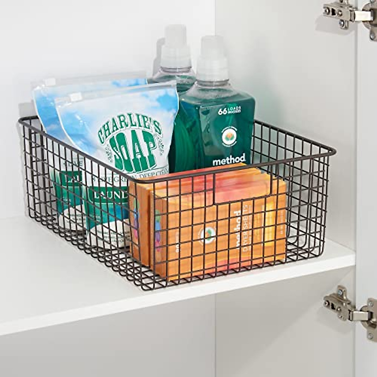 mDesign Metal Wire Food Storage Basket Organizer with Handles for Organizing Kitchen Cabinets, Pantry Shelf, Bathroom, Laundry Room, Closets, Garage - Concerto Collection - 6 Pack - Bronze