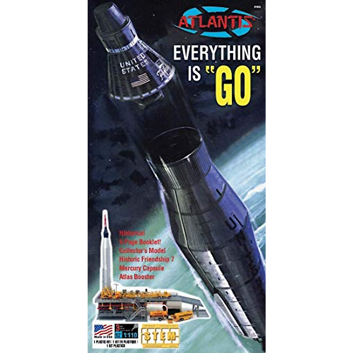 Atlantis Atlas Rocket Plastic Model Kit with Launch Pad and Mercury Capsule STEM a Salute to John Glenn