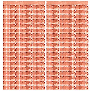 2 Packs 3.3x6.6 Feet Foil Fringe Curtains, UNIIDECO Metallic Rose Gold Birthday Square Sequin Tinsel Photobooth Photo Backdrop, Bridal Wedding Engagement Bachelorette Party Decorations Streamers