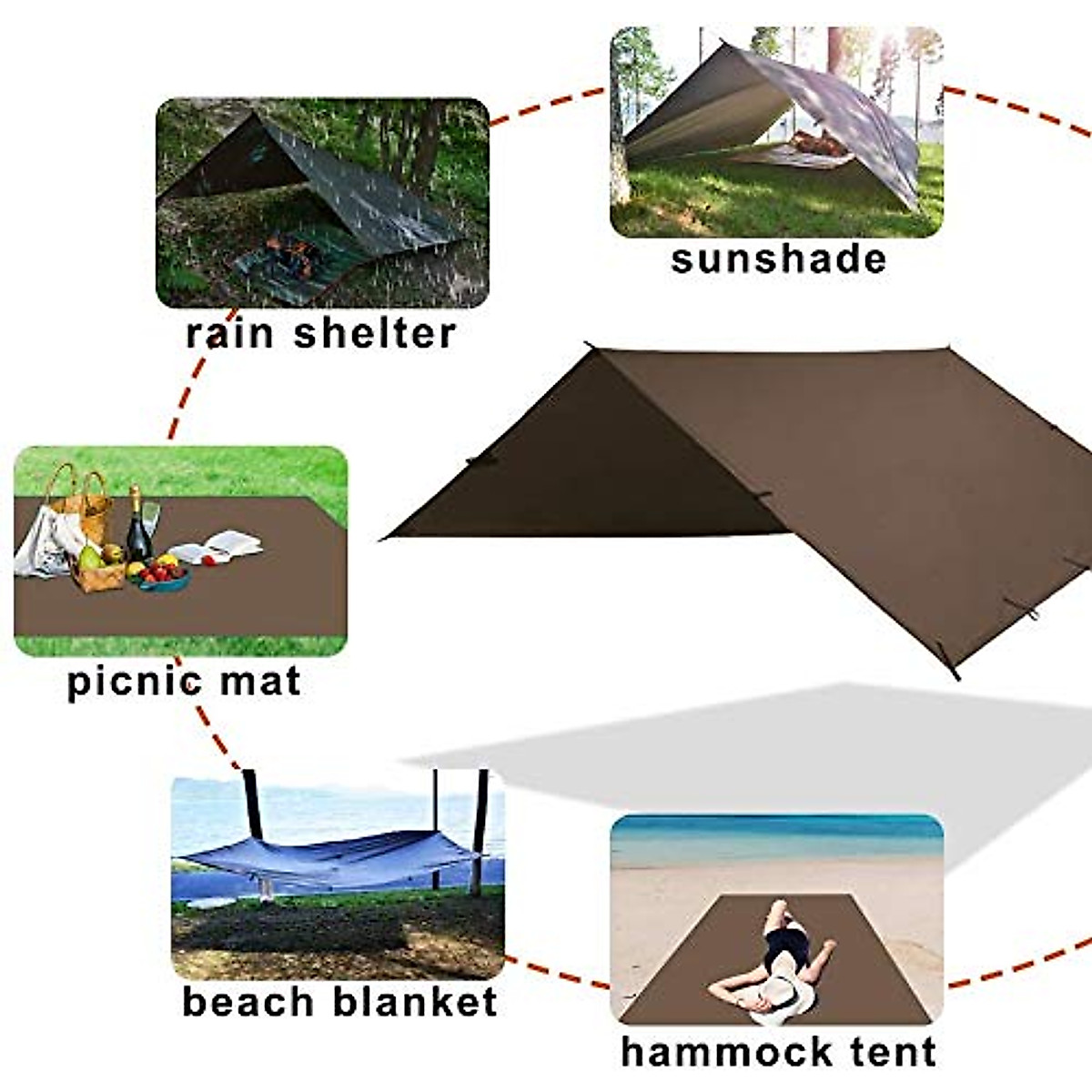 KALINCO Waterproof Camping Tarp Tent Hammock Rain Fly, 10X10FT/10X15FT, Mutifunctional Tent Footprint Lightweight Tarp for Camping, Hiking and Survival Shelter
