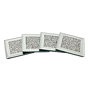 GIMORRTO Glass Mirrored Coaster 4 PC, Crushed Diamond Square Cup Mat 4" Decor on Tabletop for Bar Tools Dining Table