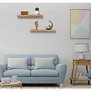 ZBOABRRI Wood Floating Shelves Wall Mounted, Rustic Wall Shelves for Bedroom Living Room Kitchen Bathroom Decor Set of 4 Light Brown