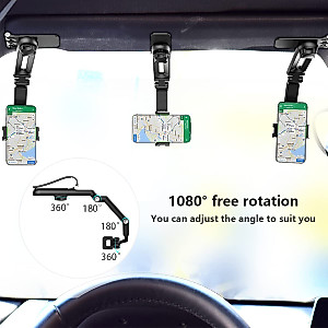Multifunctional Rotating and Telescopic Phone Mount for Car, Can Use Sun Visor, Rearview Mirror, Seat, Steering Wheel, etc. Universal Cell Phone Clip Holder is Compatible with 4-7 inch Smartphones.