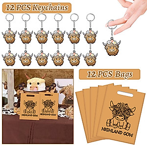 Lcnjscgo Highland Cow Party Favors Highland Cow Theme Slap Bracelets Key Chains Badges Temporary Tattoo Stickers Gift Bags for Kids Highland Cattle Farm Animal Birthday Party Supplies Baby Shower