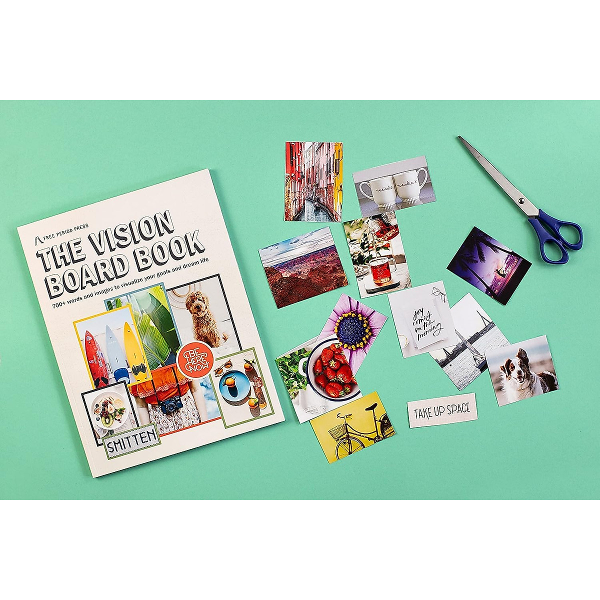 Free Period Press Vision Board Book, 700+ Words & Images in All Categories, for Visualizing Your Life Goals & Dreams, Playful, Stylish and Diverse Pictures for Collage Making & Scrapbooking