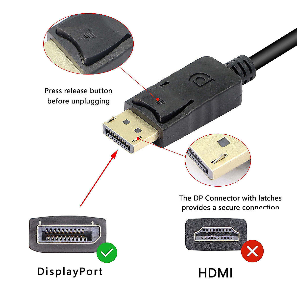 XMSJSIY Displayport to DVI Adapter Cable,High Speed DP Cord to DVI 24+1 1080P Full HD,Gold Plated DP Male to DVI-D Male for PC, Laptop, HDTV, Projector, Monitor and More (6Ft, Black)