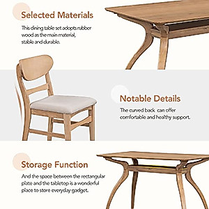 Melpomene 5 Piece Dining Table Set, Mid Century Solid Wood Kitchen Table with 4 Chairs and Special-Shape Legs(Natural Wood Wash)