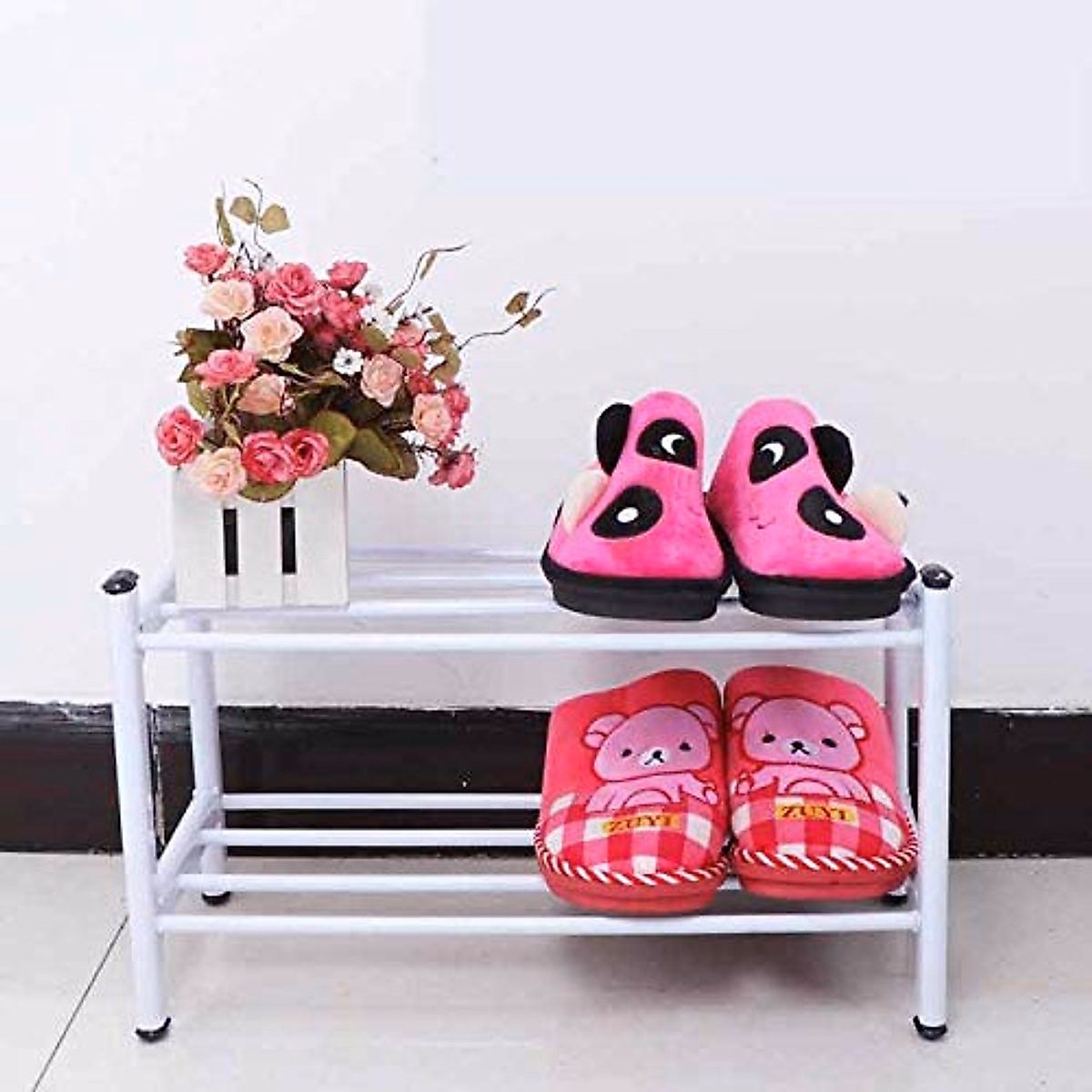 TAZSJG Small Shoe Rack Flower Stand Simple Home Shoe Cabinet Iron Dormitory Balcony Bed Storage Rack Size (Size : 67cm hength)