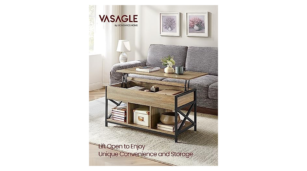 VASAGLE Lift Top Coffee Table with Storage - Industrial Style