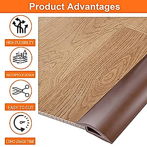 Socein Floor Transition Strip Self Adhesive PVC Carpet Edging Trim Doorway Threshold Strip Carpet to Tile Transition Piece Suitable for Cover Height Less Than 0.35"/9mm (7Ft, Brown)