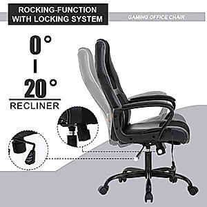 BestOffice BM-SV83-Black PC Gaming MassageErgonomic Desk Adjustable PU Leather Racing Lumbar Support Headrest Armrest Task Rolling Swivel Computer Chair for Women Adults, Black