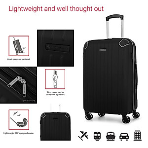 Swiss Mobility PVG Collection 28 Inch Hard Shell Spinner Luggage for Airplanes, Expandable Suitcase with 360-Degree Spinner Wheels, Retractable Handle, Black