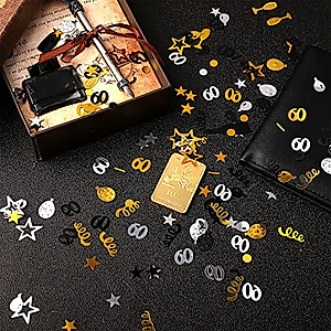 3000 Pieces Birthday Confetti Number 60 Glitter Confetti Birthday Cake Confetti Table Confetti Black Gold and Silver Party Decorations Supplies for Birthday, Anniversary (60th Style)