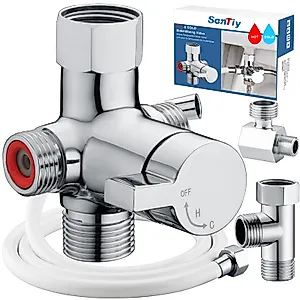 SonTiy Hot and Cold Bidet Mixing Valve Kit, 4-Way Warm Bidet T-adapter Metal T valve for Bidet Valve Adapter with Brass Tee Connector for Bidet Toilet Seat Attachment Handheld Bidet Sprayer