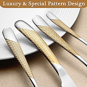 24 Piece Gold Hammered Silverware Set for 6, Premium Food-grade Stainless Steel Flatware Set, Luxury Design & Mirror Polished Cutlery Set, Eating Utensil Set with Fork Knife Spoon, Dishwasher Safe