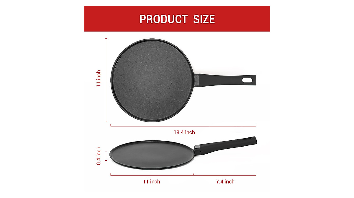 Sakuchi 11-Inch Induction Crepe Pan - Nonstick Roti & Tortilla Pan