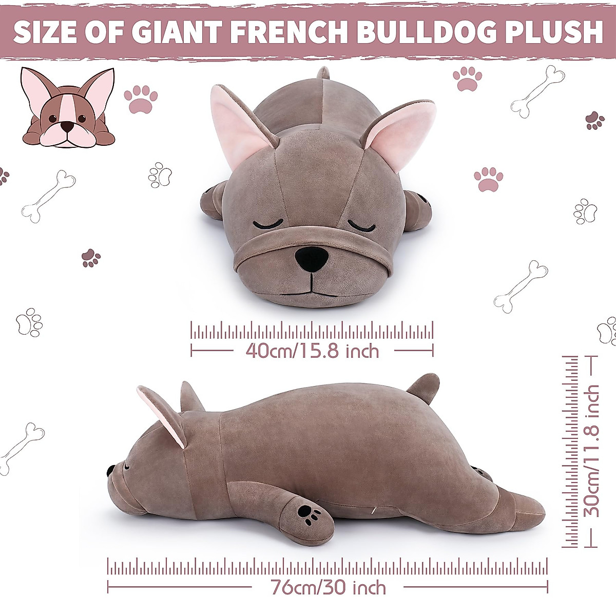 Auspicious beginning 30'' Giant French Bulldog Plush Stuffed Animal- French Bulldog Dog Plush Pillow Plushies, Large Sleeping French Bulldog Large Plushie Toy, Birthday Gifts for Kids Girls Boys