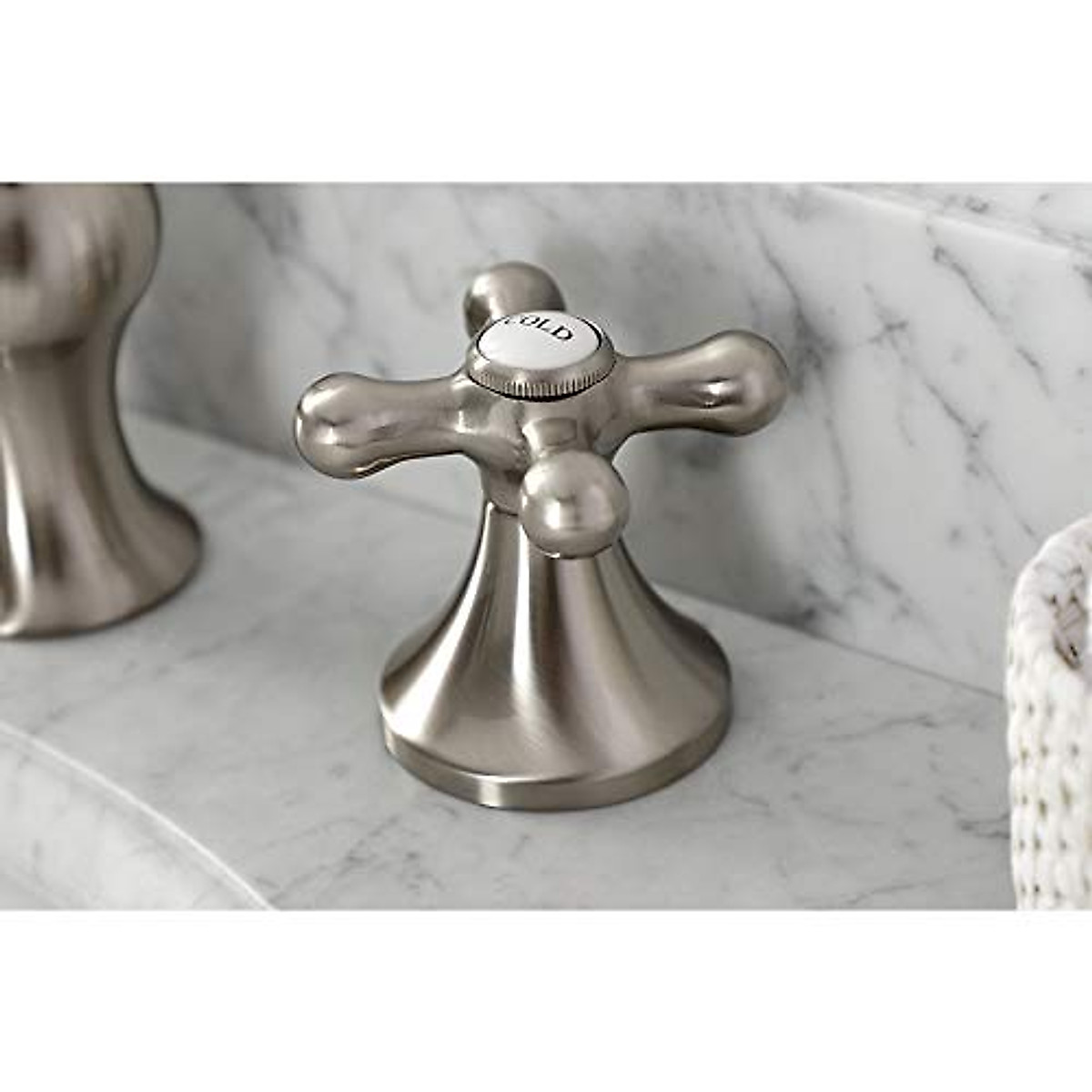 Kingston Brass KC7068AX Vintage Widespread Bathroom Faucet with Brass Pop-Up, Brushed Nickel