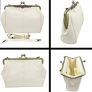 Arnosoar Vintage Kiss Lock Handbag Solid Pu Leather Women Shoulder Tote Bags White