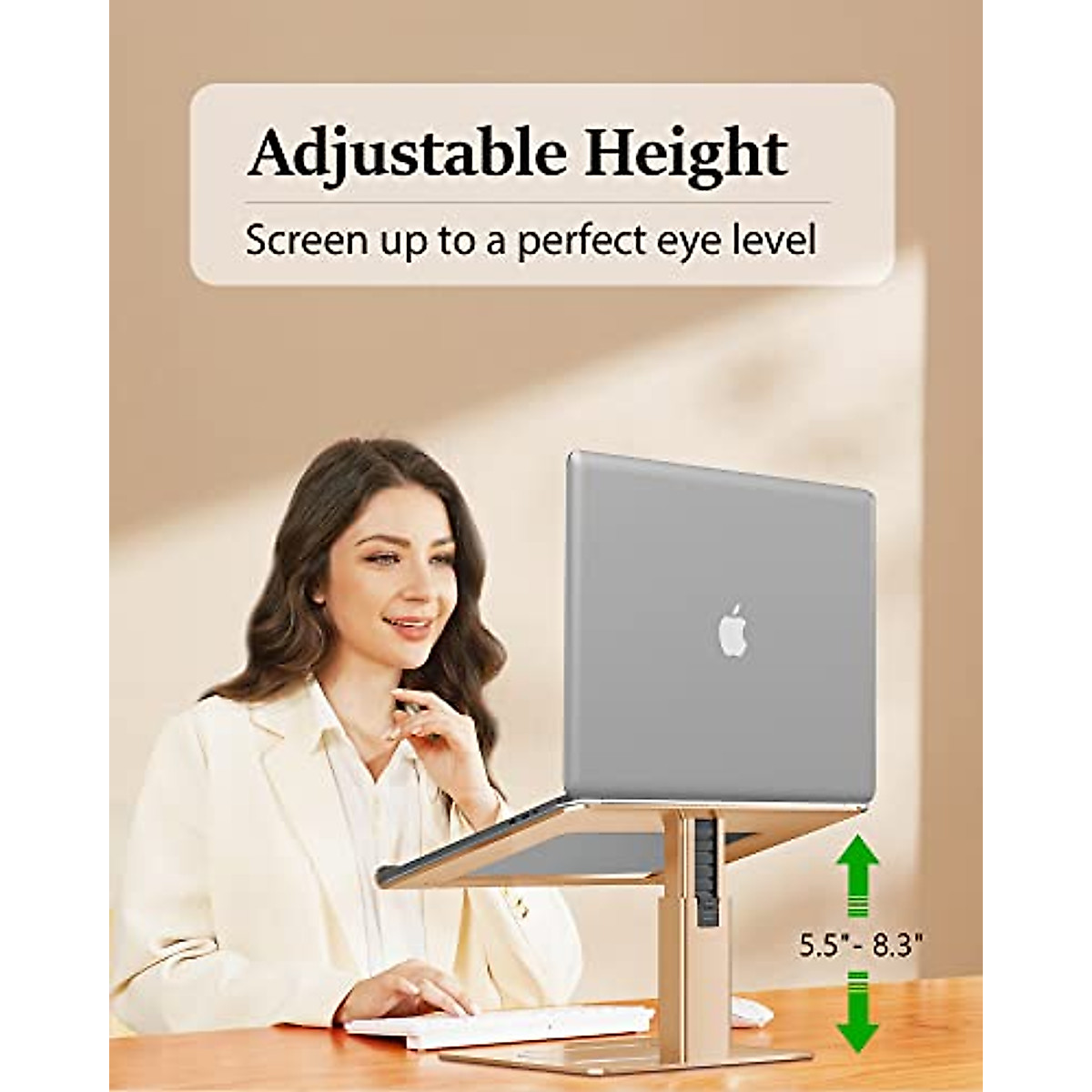 DEEDRR Laptop Stand for Desk Ergonomic Adjustable Height Angle Riser , Computer Stand Laptop Holder for 11-17 Inches Notebook MacBook Aluminum (Gold)…