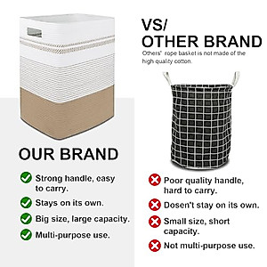 SIXDOVE Laundry Hamper, Large Woven Rope Tall Laundry Basket with Handles, 22" X 17" X 13", Decorative Storage Basket for Clothes and Blankets in Living room, Bedroom, Jute & White