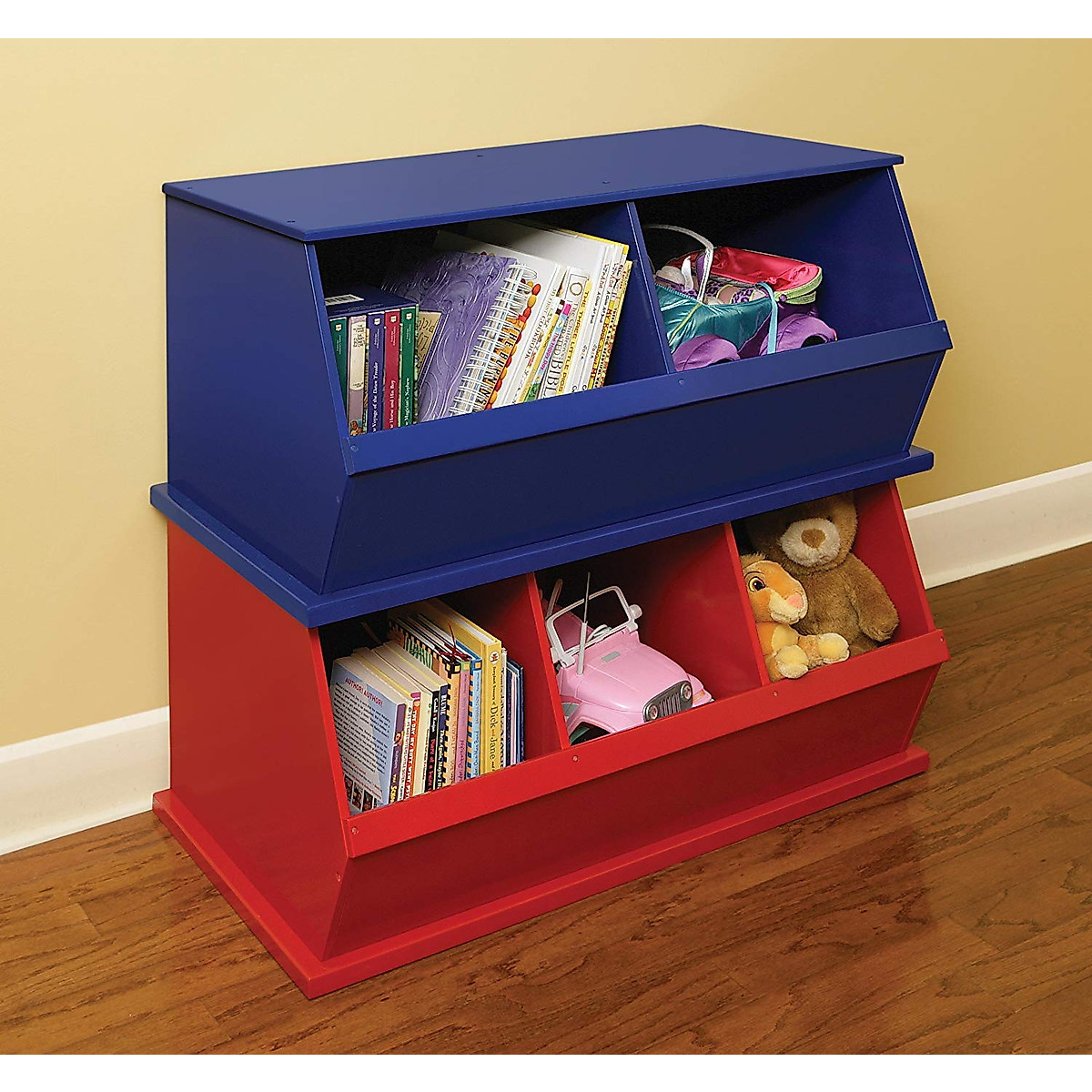 Stackable Wooden 2 Bin Open Storage Toy Organizing Cubby