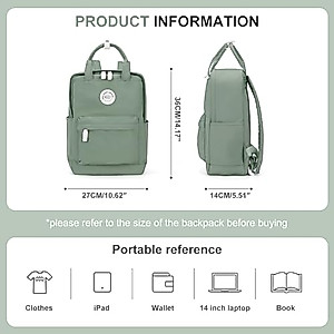 WEPOET Small School Backpacks For Travel,Cute Waterproof Bookbag For Teens Girls,Lightweight 14 inch Laptop College Back Packs Men,Aesthetic High School Bag(Light Green)