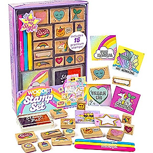 Just My Style Wood Stamp Set by Horizon Group USA, 15 Wooden Stamps, Scrapbooking Sheets, Colorful Markers, Stationery Set, 2-Tone Stamp Pad
