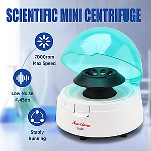 Sanliang Mini Centrifuge 7000RPM Lab Benchtop Centrifuge Machine with 2 Rotors for 8 x 0.2/0.5/1.5/2.0ml and 0.2mL×32 PCR Strips, Low Noise≤45dB.