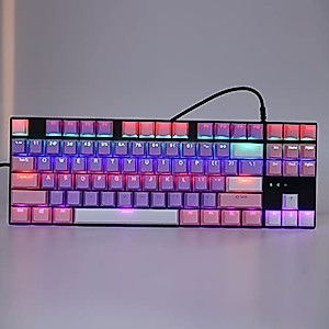 Zyyini Red Switch Mechanical Keyboard, 87 Key 26 RGB Backlit Ergonomic USB Wired Compact PC Keyboard Waterproof Mechanical Gaming Keyboard for Win Laptop PC Gamer(Pink White)