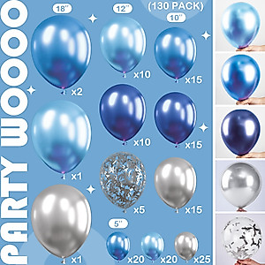 PartyWoo Blue Shades Balloon Garland Kit, 140 pcs Shades of Blue Balloons Different Sizes Pack of 18 Inch 12 Inch 10 Inch 5 Inch for Balloon Garland or Arch as Birthday Decorations, Party Decorations