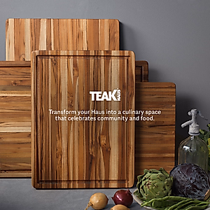 TeakHaus Edge Grain Cutting/Serving Board w/Hand Grip + Juice Canal (Rectangle) | 16" x 12" x 1.5"